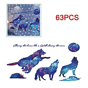 AMODA Glow in The Dark Wall Stickers Pasteable Wolf and Moon Stickers,Creative Luminous Wall and Ceiling Decal Ideal Gift for Girls Boys Children