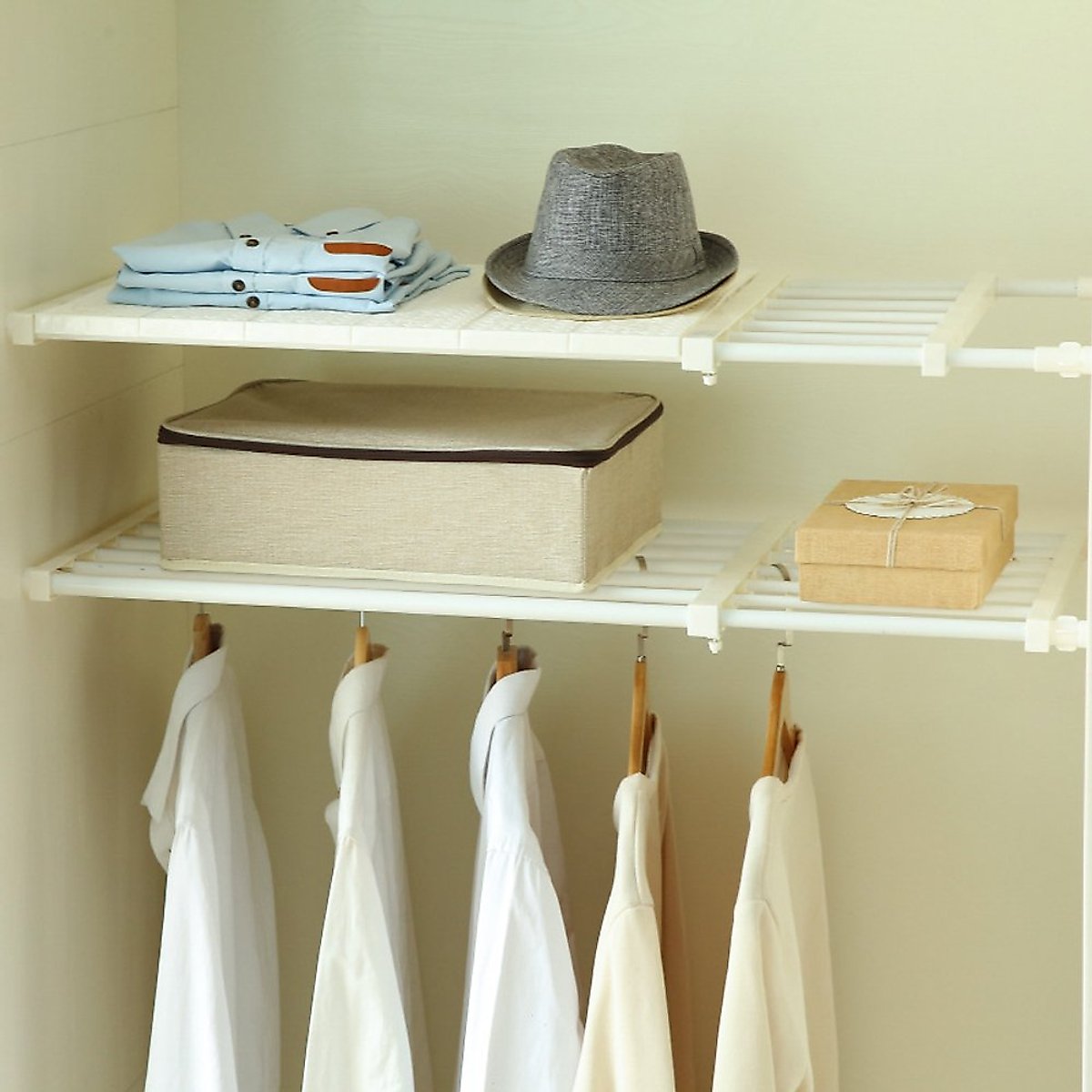 Scalable Layered Separator Updated Version Adjustable Storage Rack Shelf for Wardrobe Refrigerator Cupboard Random Colour ((33-53) x42cm)