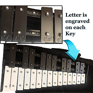 Glockenspiel 25 Note Chromatic A-A Tuned Xylophone, Black Soft Bag
