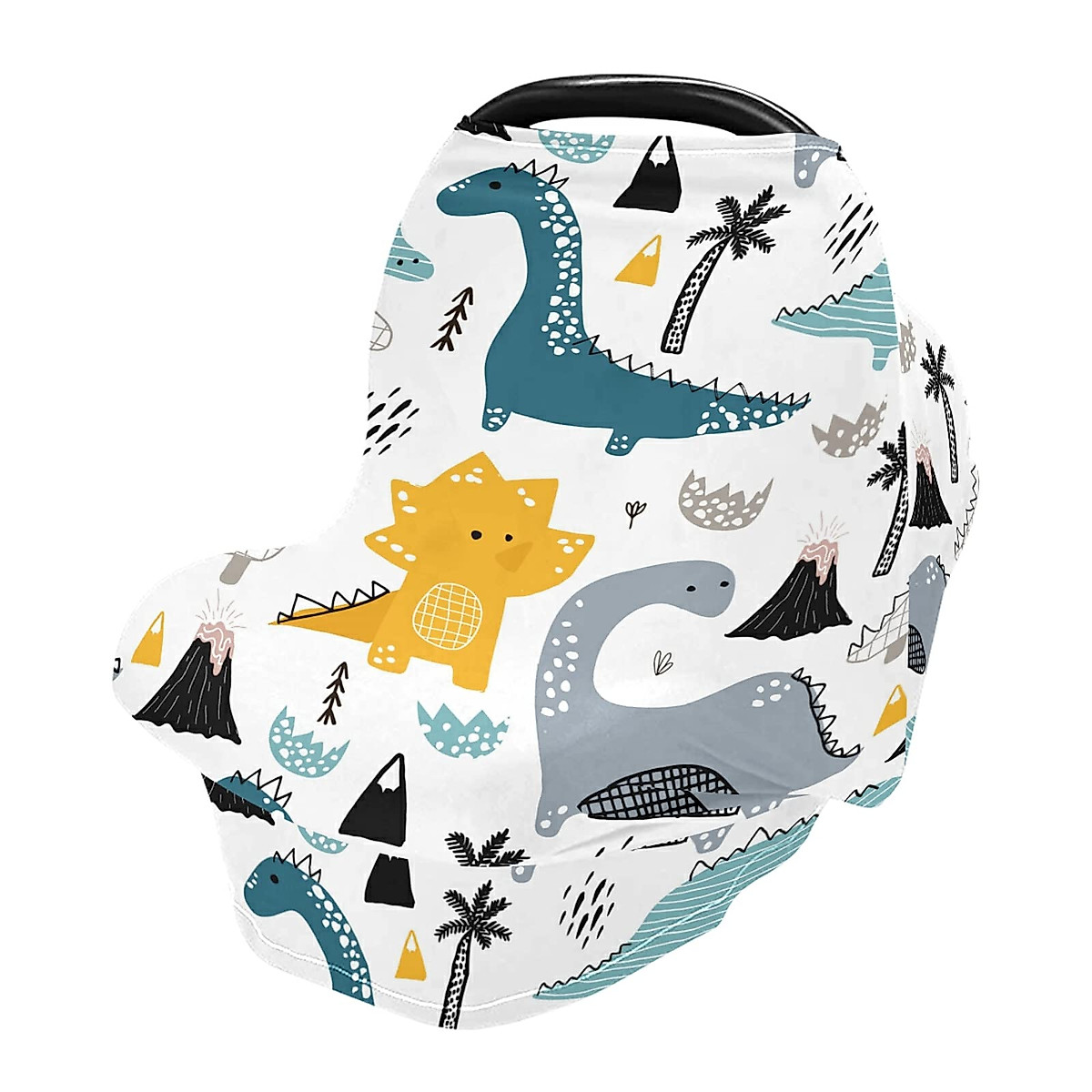 Cute Dino Scandinavian Style Baby Car Seat Cover for Boys Girls,Stretchy Infant Car Canopy,Snug Warm Breathable,Breastfeeding Covers,Nursing Scarf,Baby Shower