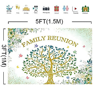 Wollmix Family Reunion Decorations Backdrop Banner Family Tree Leaves Members Welcome Signs Photography Background Gathering Gold and Green Supplies Photo Banner Booth Props 5x3ft