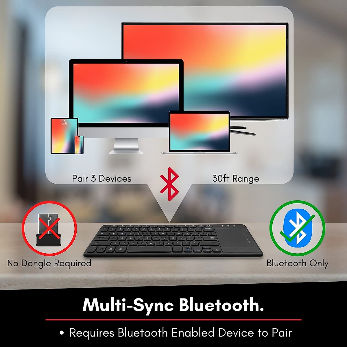 Macally Bluetooth Keyboard with Touchpad for Easy Media Control - Perfect TV Wireless Keyboard with Trackpad for Samsung LG HTPC Mac - Small - Smart TV Keyboard