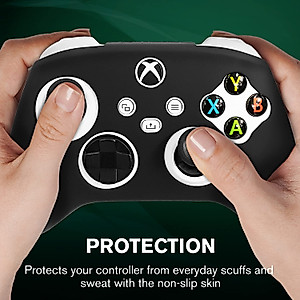 Fosmon Non-Slip Skin Protective Case Cover Compatible with Xbox Series X/S Controller (2 Pack - Black), Sweat Proof Silicone Rubber Gel Skin with 8 Thumb Grips Analog Cap