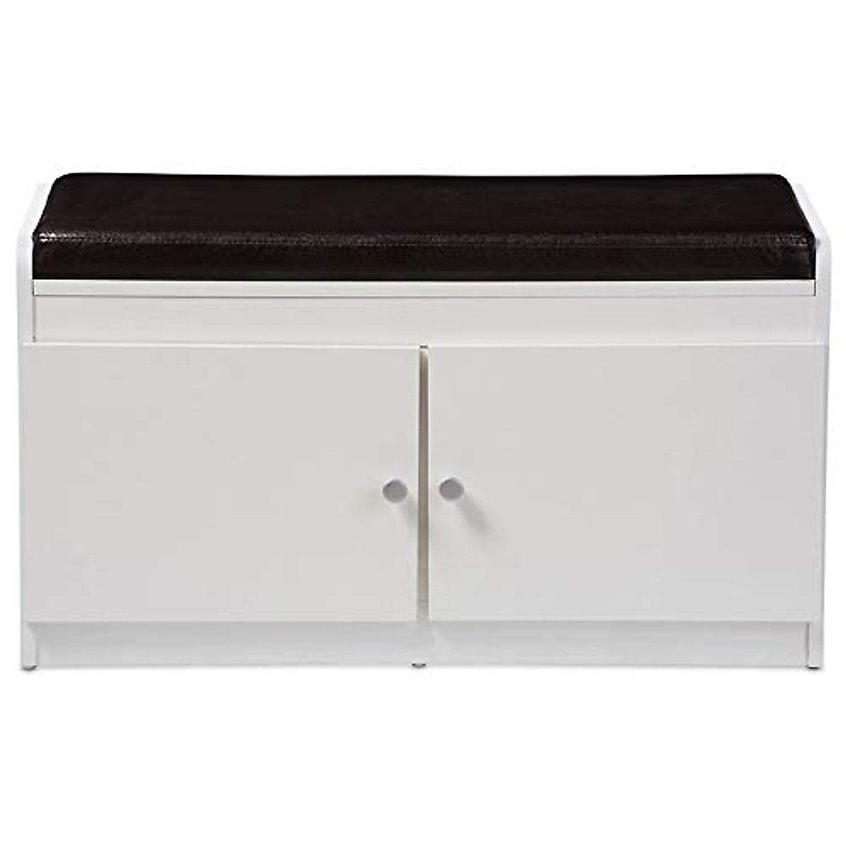 Baxton Studio Margaret Modern & Contemporary Wood 2-Door Shoe Cabinet with Faux Leather Seating Bench, White