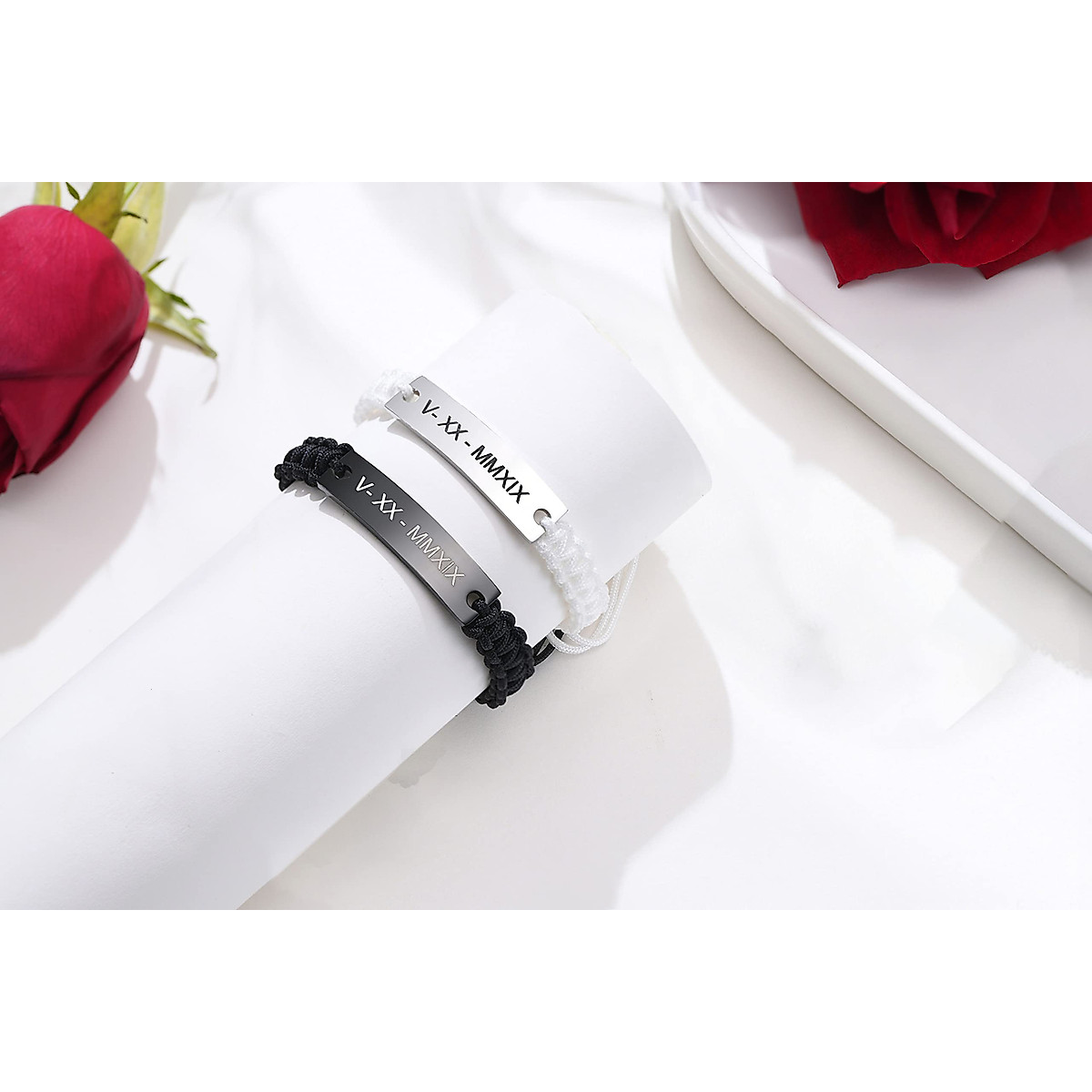 XUANPAI Couples Bracelets for Him and Her,Personalized Stainless Steel Curb Chain Bracelets,Custom Matching Bracelets for Couples Birthday Valentine's Day Christmas Gift for Women Men (Style08)