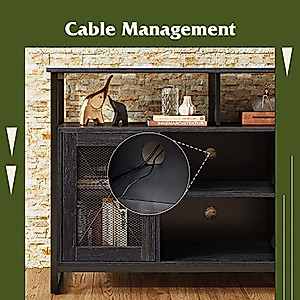 WLIVE TV Stand for 55 inch TV, Tall Entertainment Center with Storage, Industrial Farmhouse TV Console for Bedroom Living Room, Charcoal Black