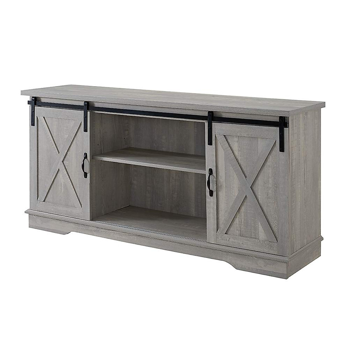 Home Accent Furnishings Tucker 58 Inch Sliding Barn Door TV Console in Stone Grey