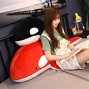 pangcangshu Nice 60/80cm New Black and Red Shark Plush Toys Big Killer Whale Doll Orcinus Orca Stuffed Sea Animals Children Birthday Gift (Red, 80cm/31inch)