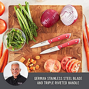 Zakarian by Dash 2 Piece Chef Grade German Steel Paring Knife Set with Smooth and Serrated Blades for Chopping, Dicing, Mincing, Slicing and More – Cranberry