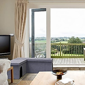 PATHOSIO PETS Cat Hidden Litter Box Furniture and Litter Box Enclosure - Footstool Hidden Cat Litter Box, Modern Cat Litter Box Enclosure for All Cat Sizes 29" L x 13.5" W x 13.5" H - Grey, Medium