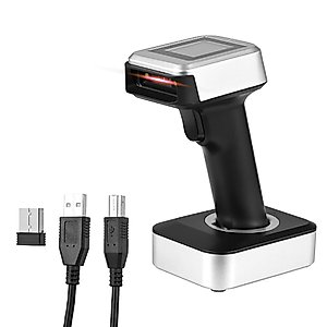 2D 1D QR Barcode Scanner with Screen Display with Charging Base 3 in 1 BT & 2.4GHz Wireless & Wired Connection 1.8 inch TFT Color LCD Screen Compatible with Windows Android Linux for Supermarket