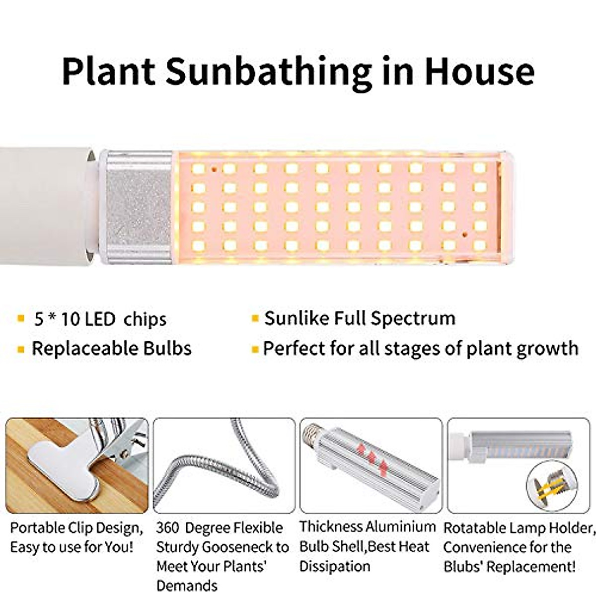 Vionmi Optics Grow Lights for Seed Starting Full Spectrum LED Plant Grow Lamp for Succulent Indoor Plants Sun Lights 2 Head Clip Lamps Replaceable Bulb Adjustable Gooseneck