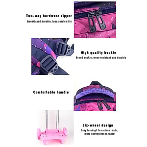 Voici et Voila 4Pcs Rolling Backpack Kids Backpack with Wheels Girls 6 Wheels Backpack on Wheels Gradient Geometric Trolley Rolling School Backpack Multi-Function Breathable Elementary School