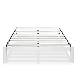 Mellow Rocky Base C 14" Platform Bed Heavy Duty Steel White, w/ Patented Wide Steel Slats (No Box Spring Needed) - King
