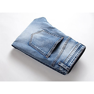 Mens Distressed Skinny Biker Jeans Straight Ripped Hip Hop Moto Denim Pants Classic Slim Fit Holes Stretchy Jean (Blue,38)