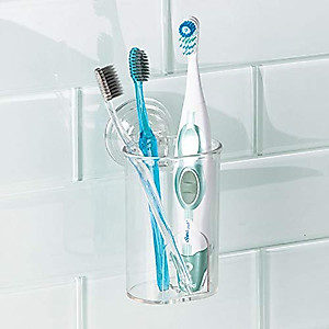 iDesign Plastic Suction Tumbler Cup and Bathroom Organize Mirror or Shower Storage, 3" x 3.5" x 5.4", Clear