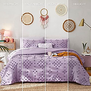 Geniospin Full Comforter Set 8 Pieces, Bed in A Bag with Comforters, Sheets, Pillowcases & Shams - Pom Tufted Design Microfiber, All Season Down Alternative Bedding Sets (Purple, 80 x 90 Inches)