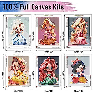 Mirztry 6 Pack Princess Diamond Painting Kits for Adults Kids Beginners, 5D Princess Diamond Art Kits for Adults Girls, Princess Paint by Diamonds Gem Painting Kits for Decor Gift (12x16 inch)