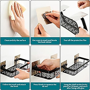 KAKALUOTE 2 Pack Shower Caddy, Shower Organizer Corner Shower Shelf with 5 Hooks, Rustproof Stainless Steel Bathroom Organizer, shower shelves for inside shower, Black