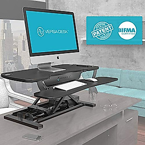 VERSADESK PowerPro Electric Height-Adjustable Desktop Riser, 40" Standing Desk Converter, Sit to Stand Desktop, Keyboard Tray, USB Charging Port, Black
