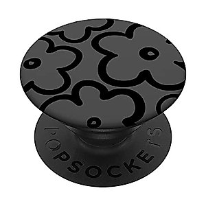 Cute Flower Pattern Wildflower Charcoal Grey Black Floral PopSockets Swappable PopGrip
