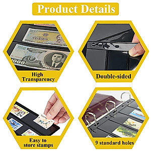 MUQING Stamp collecting storage supplies, 20 Sheets Stamp Pages Sleeves for Stamp Album Binder, Toughness Not easy to creak (1 and 2 Rows)