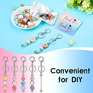 Sasylvia 30 Sets Beadable Keychain Kits Beaded Keychain Bars Resealable Pouch Bag Thank You Cards for DIY Crafts Jewelry Making