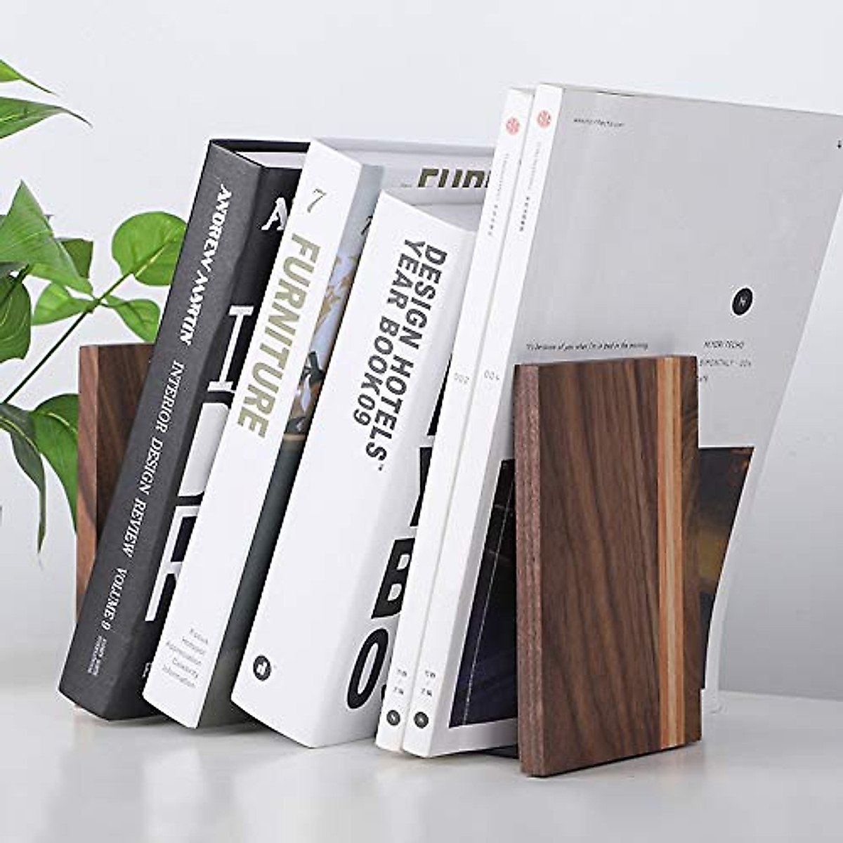 Muso Wood Artist Bookends, Decorative Bookshelf Book Ends Heavy Duty Bookends Desktop Organize Books Wooden Book Ends for Home Office Kitchen 6"x4" (Walnut)