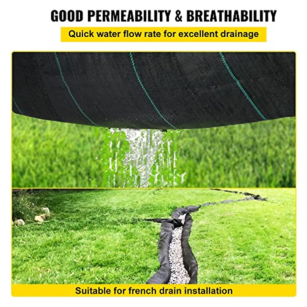 VEVOR Weed Fabric Barrier Heavy Duty, 12.5x50ft 3.5oz Weed Blocker Fabric, Woven Landscape Fabric, Garden Fabric Weed Barrier, Weed Control Fabric Ground Cover, Geotextile Fabric, Gardening Mat, Black