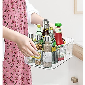 FATMOON Set of 3 Clear Pantry Organizer Bins, Stackable Plastic Food Storage Basket with Handle for Organizers Kitchen Refrigerator Fridge Bathrooms Countertops