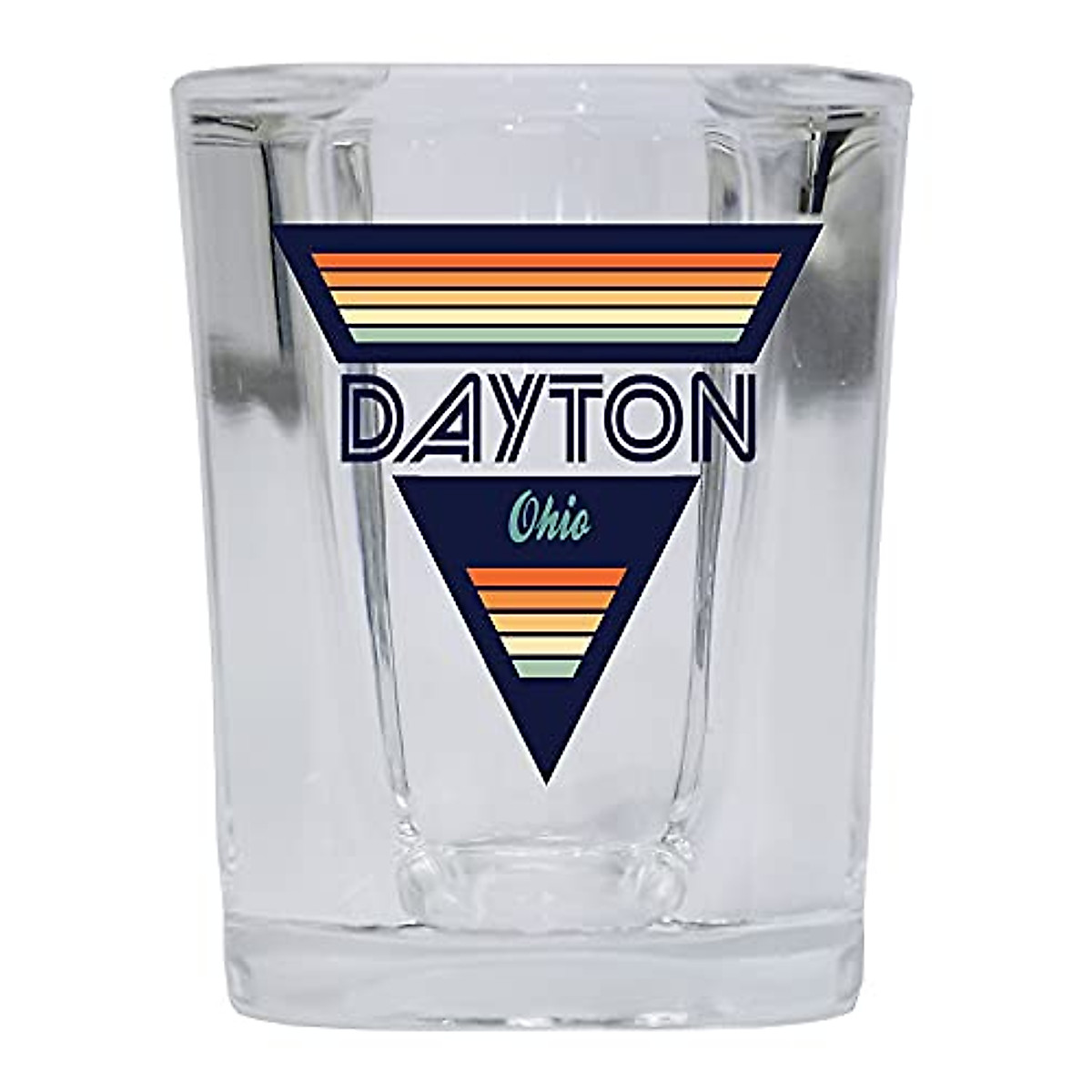 R and R Imports Dayton Ohio 2 Ounce Square Base Liquor Shot Glass Retro Design