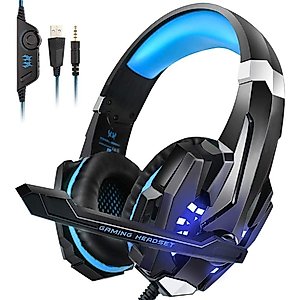 Kotion Each G9000 Over Ear Gaming Headphones with Mic and LED (Black/Blue) Compatible with PC, iPad, iPhone, Tablets, Mobile Phones