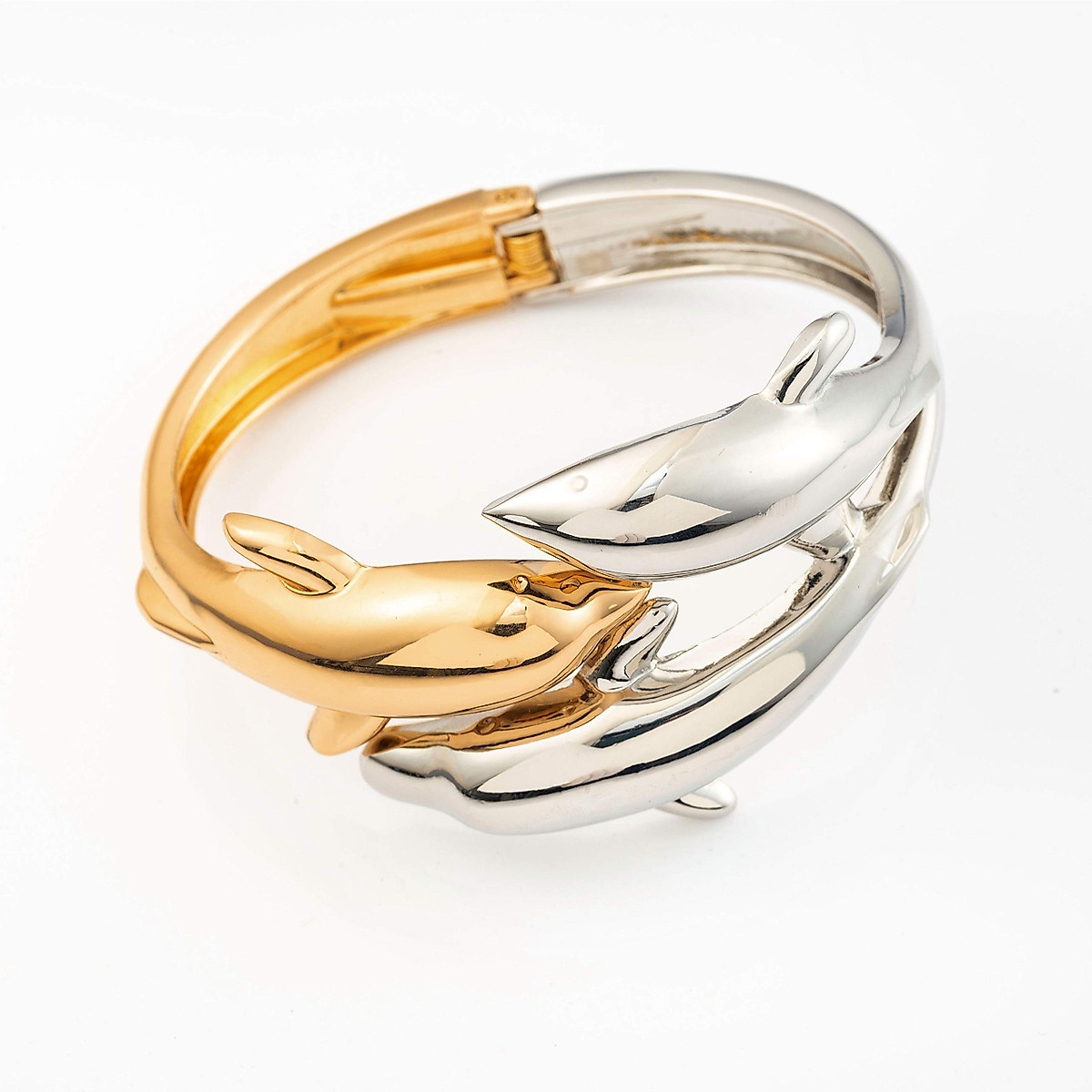 ODETOJOY Dolphin Bracelets for Women 18K Gold Silver Plated Cute Dolphin Bangle Bracelets for Girls Three Dolphins Sea Animal Elegant Jewelry for Ladies (Gold and Silver)