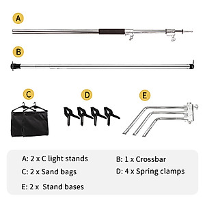 Meking 10x10FT / 3x3M Photo Backdrop Stand Kit, Heavy Duty Adjustable Photography Background Support System Stand with 2 Sandbags, 4 Clamps and Crossbar for Video Studio Photo Shoot