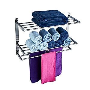 Bathroom Towel Rack 3 Tier with 24-Inch Multilayer Hotel Racks 304 Stainless Steel Towel Bar Shelf Wall-Mounted Brushed Finish Bar withTowel Shelves,3-Tier Bar Mounted Hotel Racks