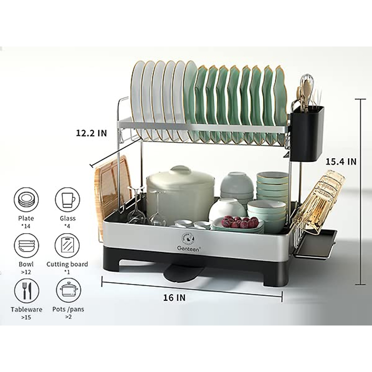 Genteen Utensil Holder Cutlery Silverware Drying Rack Dish Drying Rack Replacement Parts, Grey