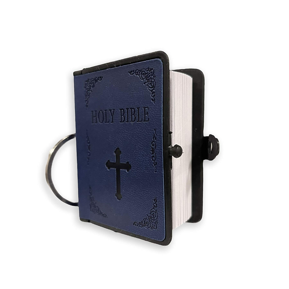 White Dove Blessings Miniature Leather Holy Bible Keychain (Navy), One Size