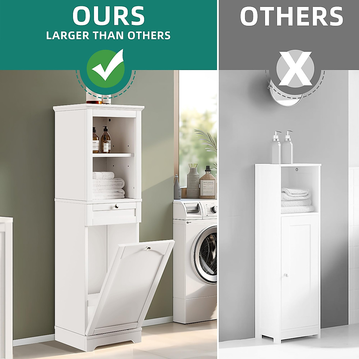 YITAHOME 53" Tall Tilt Out Laundry Hamper Cabinet Hidden Laundry Hamper with Storage Laundry Basket Cabinet with Drawer Bathroom Storage Cabinet Shelf with a Clothes Basket, White