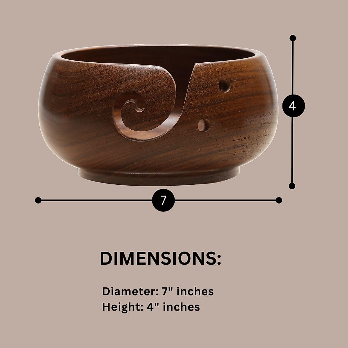 Vriksha Kraft Yarn Bowl with Crochet Hook Holder (7x4) – Wooden Large Knitting Bowl for Yarn – Free Pouch Bag – Knitting Gifts for Women and Knitters