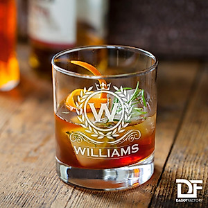 Personalized Custom Whiskey Glass (Set Of 4), Engraved Etched Monogram Rocks Cocktail Glass, 10.25 oz Old Fashioned Whiskey Gift Glass