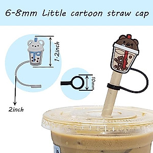 Fepdiu 6pcs Straw Covers Cap for Stanley Cup,6-8mm Cartoon Straw Cover,Reusable Drinking Silicone Straw Covers,Dust Proof Straw Toppers Covers for Stanley Cup Accessories
