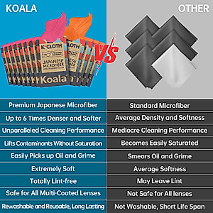 Koala Lens Cleaning Cloth | Japanese Microfiber | Glasses Cleaning Cloths | Eyeglass Lens Cleaner | Eyeglasses, Camera Lens, VR/AR Headset, and Screen Cleaning | Pink & Orange (Pack of 12)