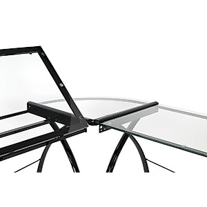 SD STUDIO DESIGNS Futura LS WorkCenter with Tilt Top Adjustable Drafting Table Craft Table Drawing Desk Hobby Table Writing Desk Studio Desk, Black / Clear Glass.