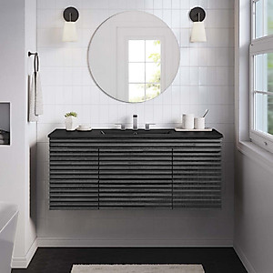 Modway Render 48" Wood Wall-Mount Bathroom Vanity - Charcoal/Black