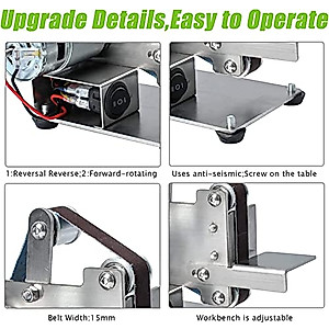 Podoy 𝙐𝙥𝙜𝙧𝙖𝙙𝙚𝙙 Mini Belt Sander Electric DIY 7 Speed Adjustable Control Small Grinder Sharpener Polisher Machine 110V with 10 Belts for Metal Knife Wood Polishing