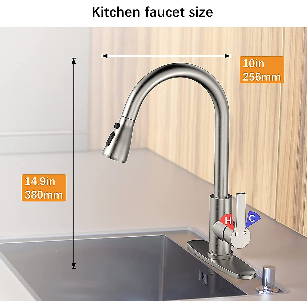ShiningLove Kitchen Faucet, Modern Kitchen Sink Faucet with Pull-Down Sprayer, Single Handle Stainless Steel Sink Faucet for Kitchen Sink Brushed Nickel
