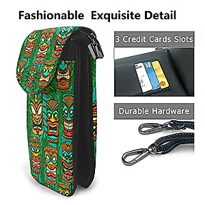 Tiki Idols And Palm Leaves Crossbody Cell Phone Purse Women Pu Crossbody Bag Small Crossbody Wallet Purse Shoulder Bag