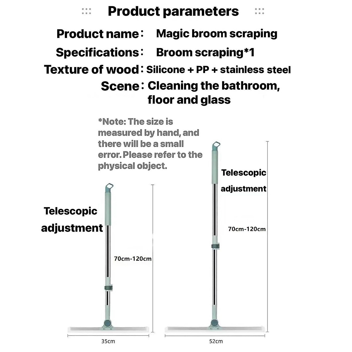Silicone Floor Scraper,Retractable Silicone Floor Scraper Bathroom Wiper,Magic Silicone Broom,Floor Squeegee Broom Scrubber With Long Handle, For Concrete Floor Pet Hair Removal(1*Green,20.47in(52cm))