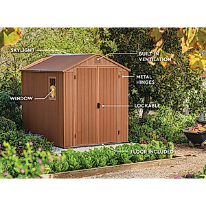 Keter Darwin 6x8 Resin Outdoor Storage Shed Kit-Perfect to Store Patio Furniture, Garden Tools Bike Accessories, Beach Chairs and Lawn Mower, Brown