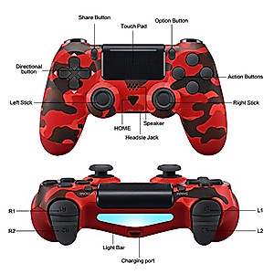 PYMENA Wireless Controller for PS4, Audio Function Bluetooth Gamepad for PS4/Pro/Slim Camo Red